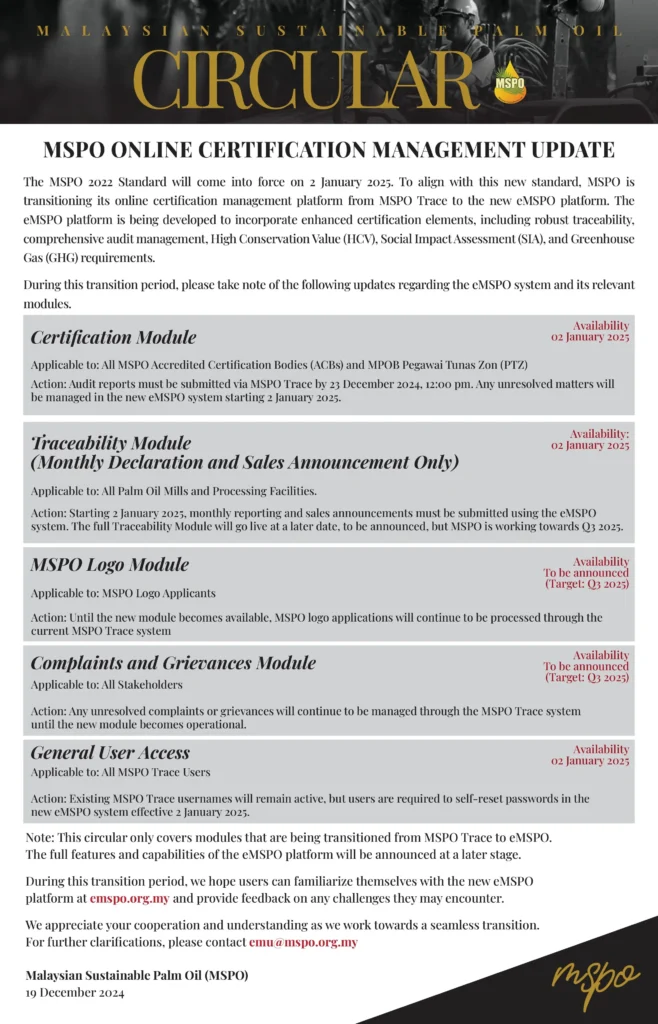 MSPO Online Certification Management Update – MSPO